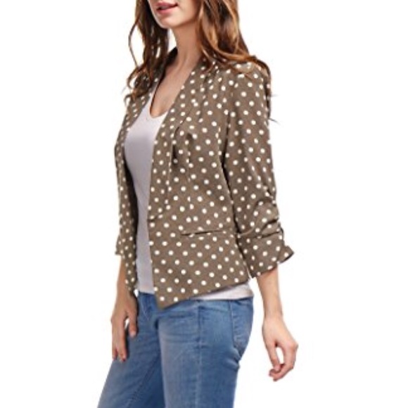 Boutique | Jackets & Coats | Polka Dots 34 Sleeves Shirred Cuffs Blazer ...